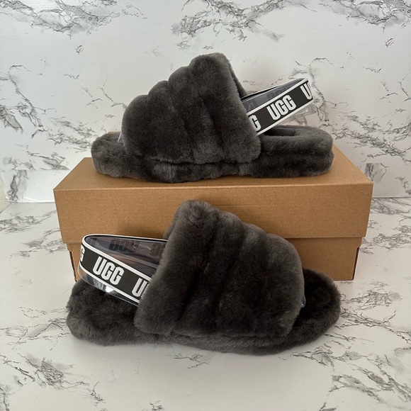 UGG | Shoes | Ugg Fluff Yeah Grey Black Slide Slippers Sandals | Poshmark